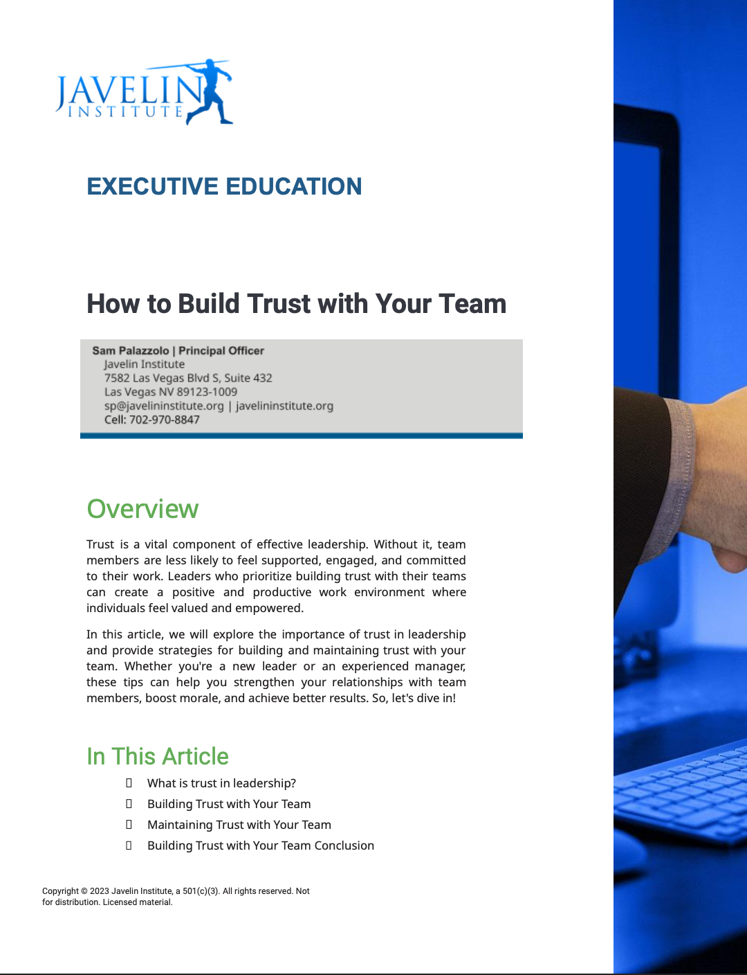 How to Build Trust with Your Team - JAVELIN INSTITUTE